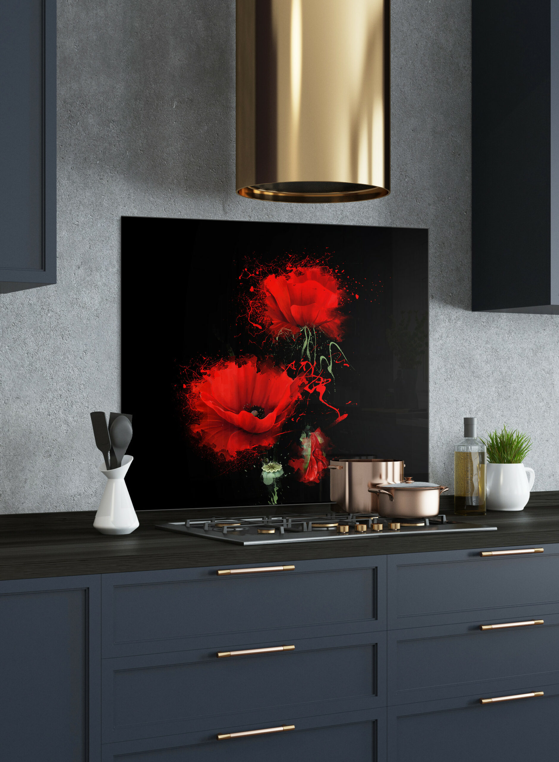 Red Graffiti Flower Print Splashback | The Glass Warehouse