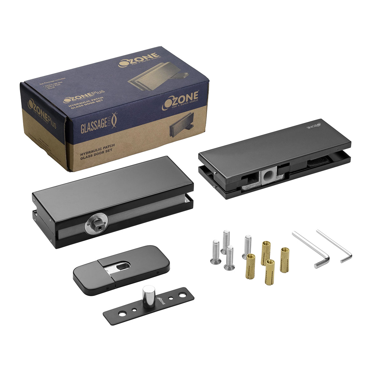 Black Hydraulic Patch Set For Glass Door | The Glass Warehouse