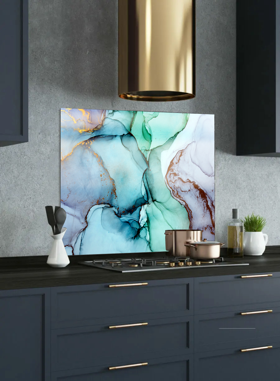 Ocean Marble Printed Glass Splashback | The Glass Warehouse