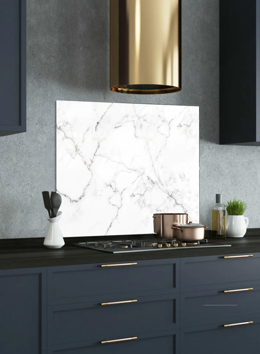 White Granite Marble Printed Glass Splashback | The Glass Warehouse
